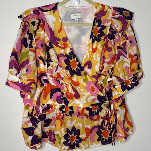 J Crew Tops J Crew Collectionfloral Wrap Blouse In Ratti Curly
